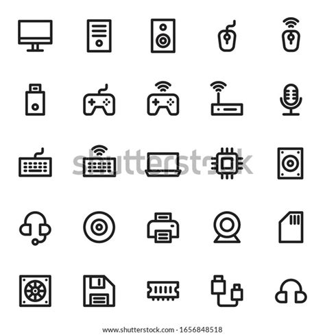 Set Computer Hardware Icons Simple Outline Stock Vector Royalty Free Shutterstock