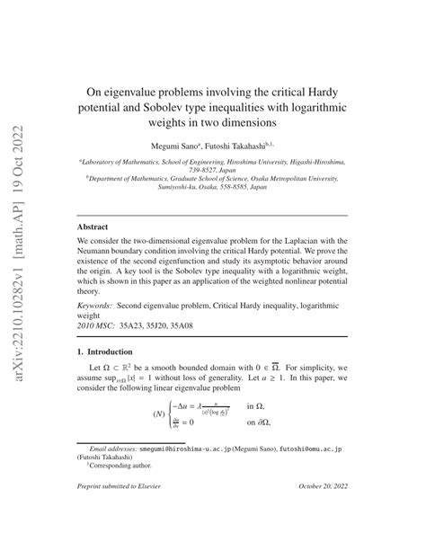 Pdf On Eigenvalue Problems Involving The Critical Hardy Potential And Sobolev Type