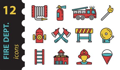 Firefighter Icons Set Of Fire Station Symbols 3120498 Vector Art At