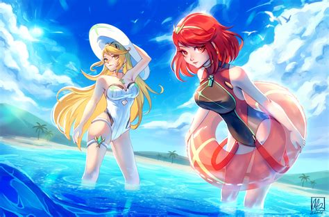 Pyra Mythra And Rex At The Beach R Templeofmythra