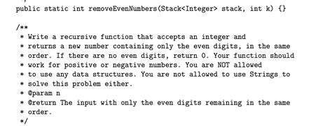 Solved Public Static Int RemoveEvenNumbers Stack Stack Int Chegg Com