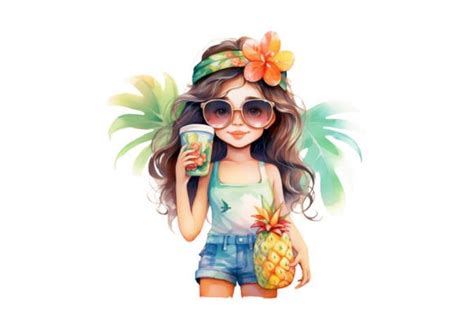 Cute Summer Girl Watercolor Clipart Graphic By Nayem Khan · Creative