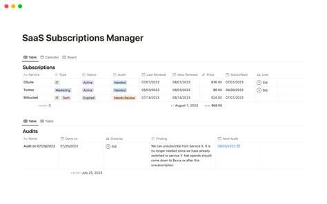 Saas Subscriptions Manager Template By Sid Notion Marketplace