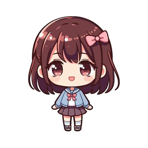 милая короткошерстная с униформой аниме чиби девушка Ai сгенерированное изображение Премиум