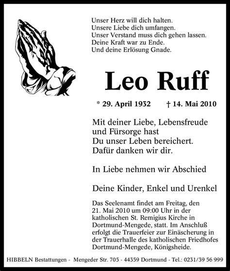 Traueranzeigen Von Leo Ruff Trauer In Nrw De
