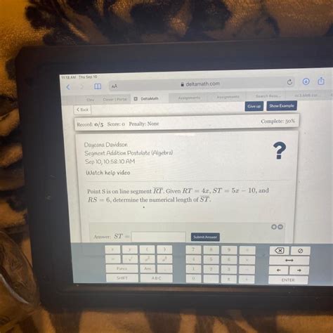 Point Sis On Line Segment RT Given RT 4x ST 5x 10 And RS 6 Determine The Numerical