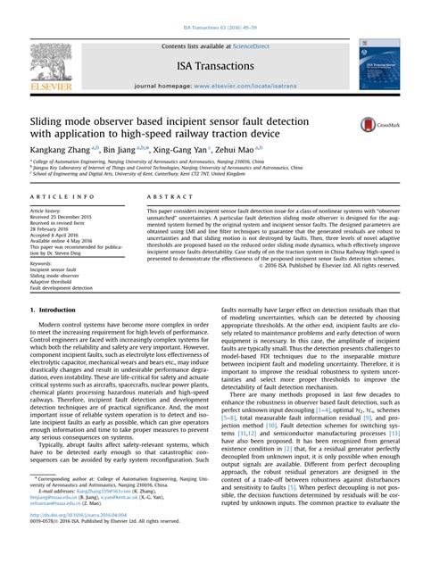Pdf Sliding Mode Observer Based Incipient Sensor Fault Detection With