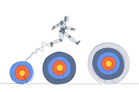 Premium Vector Single One Line Drawing Robot Jumping Up Higher Target Career Goals The