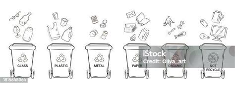 폐기물 분리 벡터 Hd 이미지 벡터 다양한 윤곽선은 재활용 폐기물을 분리했습니다 쓰레기통 아이콘 레이블 기호 흰색 배경 쓰레기에 대한 스톡 벡터 아트 및 기타 이미지