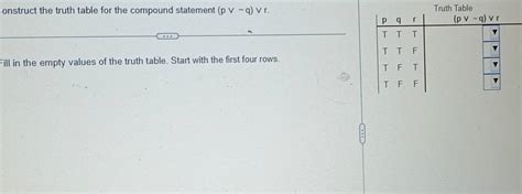 solved construct the truth table for the compound statement pvee sim