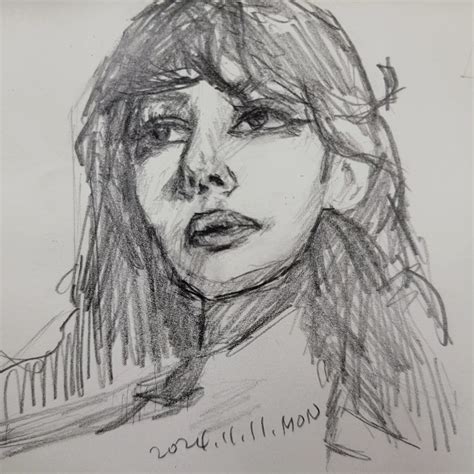 Sangchul 월욜 아침 빈 강의실에서 크로키 빠르게 아웃라인 잡고 좋은 느낌으로 선을 다듬는데 손을 댈수록 그녀는 사라지고 말았습니다 여전히 이목구비 위치가