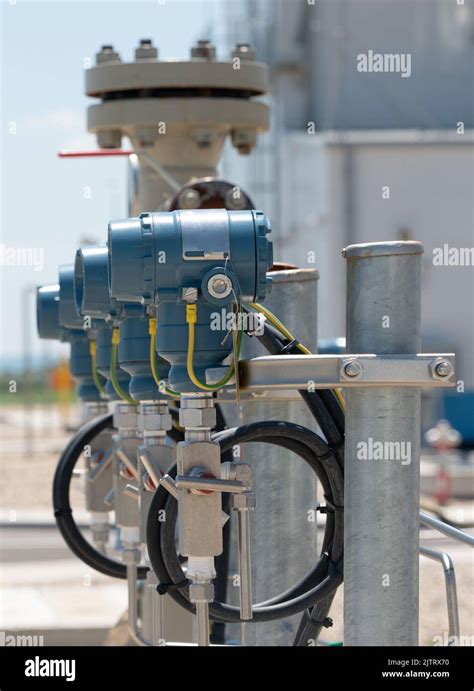 Row Of Sensors Of Electronic Pressure Sensors On Gas Pipeline Equipment Stock Photo Alamy
