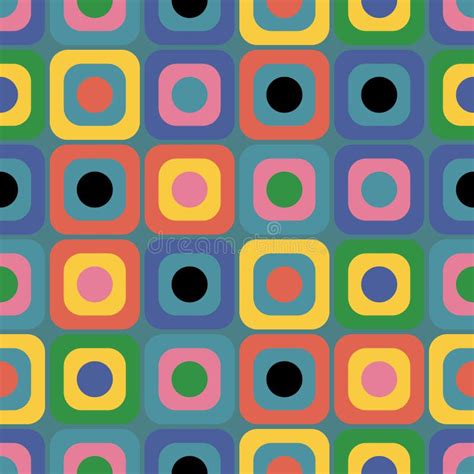 Abstract Seamless Pattern With Vintage Colorful Squares Round Corner