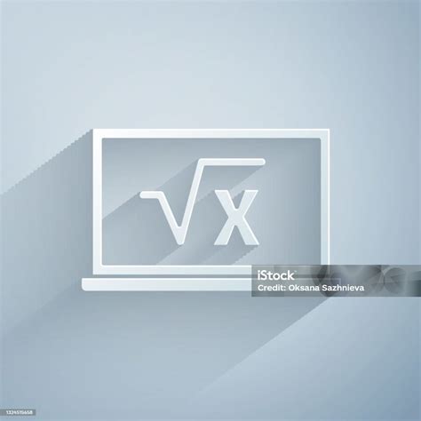 회색 배경에 격리 된 칠판 아이콘에 X 글리프의 용지 잘라 정사각형 루트 수식 종이 아트 스타일 벡터 0명에 대한 스톡 벡터 아트 및 기타 이미지 Istock