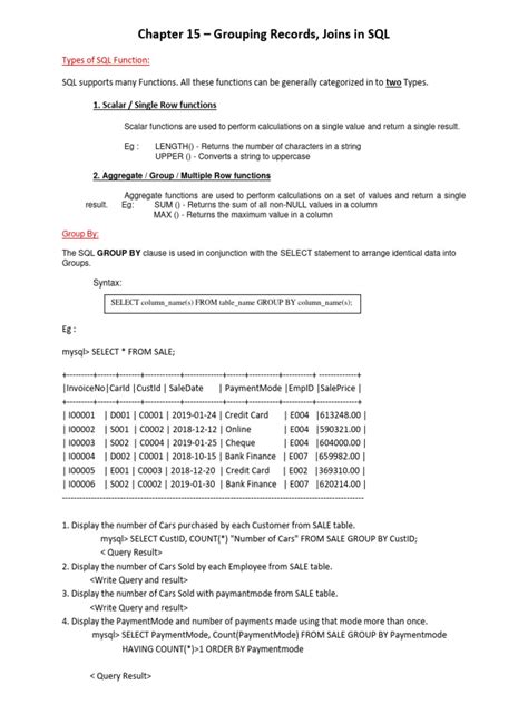 Chapter 15 Grouping And Joins In Sql Pdf Table Database Sql