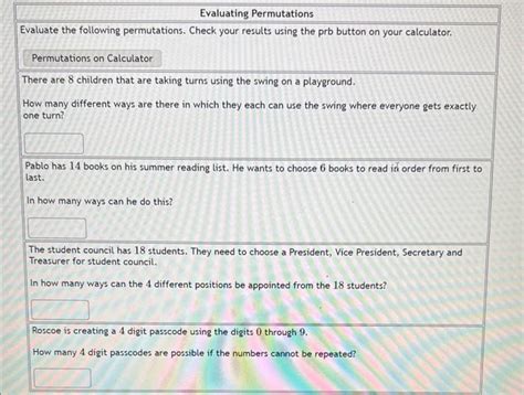 Solved Evaluating Permutations Evaluate the following | Chegg.com
