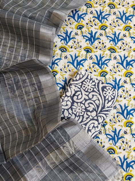 Blue Grey Jaal Hand Block Printed Suit Rangsaa Jaipur