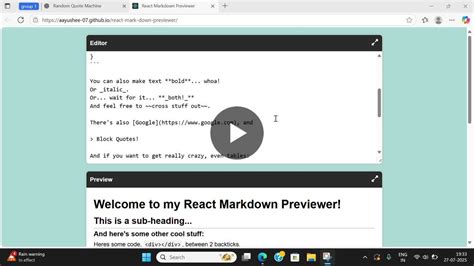 Reactjs Markdownpreviewer Javascript Frontenddevelopment Webdevelopment Reactproject