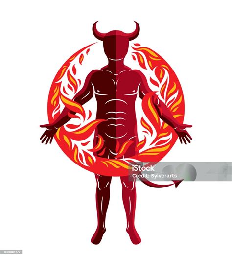 불덩어리로 둘러싸인 체육 발 정된 남자입니다 미 스틱 지옥의 악마 악마 루시퍼의 벡터 그림 악마에 대한 스톡 벡터 아트 및 기타 이미지 Istock