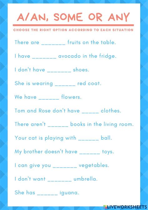 Worksheet For A An Some Or Any Rule