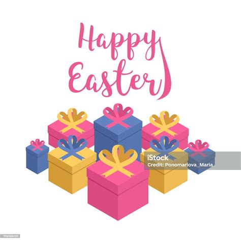 다채로운 축제 벡터 카드 선물과 축 하 텍스트와 행복 한 부활절 3차원 형태에 대한 스톡 벡터 아트 및 기타 이미지 3차원 형태 공휴일 기념품 Istock