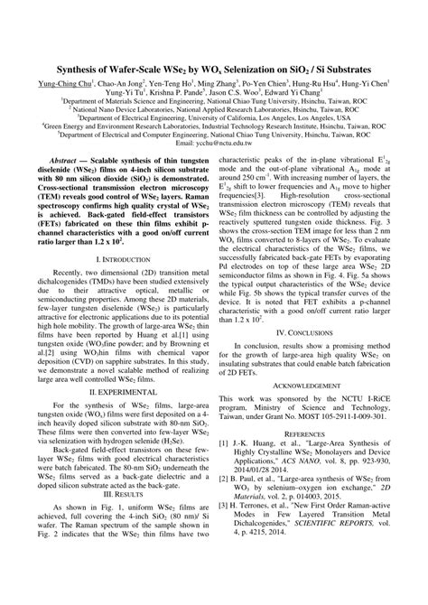 Pdf Synthesis Of Wafer Scale Wse2 By Wox Selenization On Sio2 Si