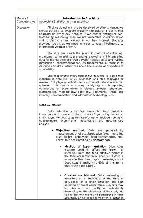 Module Introduction To Statistics Module Introduction To Statistics Competencies