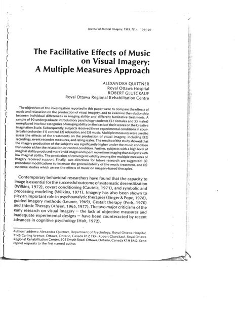 Pdf The Facilitative Effects Of Music On Visual Imagery A Multiple Measures Approach
