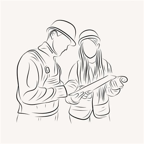 Premium Vector Engineering Outline Character Line Art Illustration