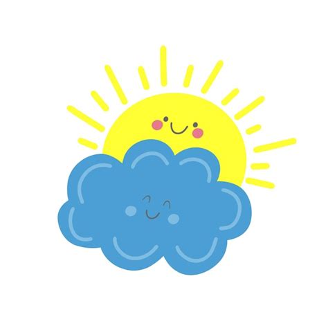Premium Vector Happy Sun With A Cloud Cute Hand Drawn Vector Illustration