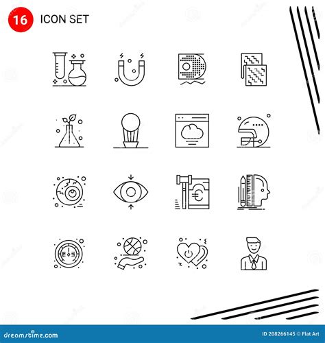 Pictogram Set Of Simple Outlines Of Science Future Data Fabric Cloth Stock Vector
