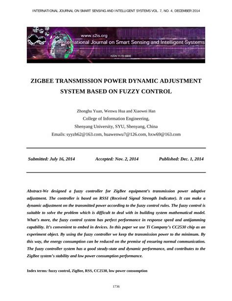 Pdf Zigbee Transmission Power Dynamic Adjustment System Issuesv7n4paperspaper16