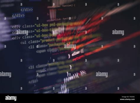 Running Computer data / WWW programming. Coding script text on screen ...