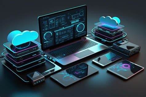Premium Photo 3d Cloud Computing Hosting Technology With Electronic Devices