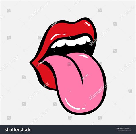 Pop Art Vector Speaking Red Lips Sexy Woman S Half Open Mouth Licking Tongue Sticking Out