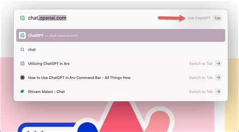 how to use chatgpt in arc command bar