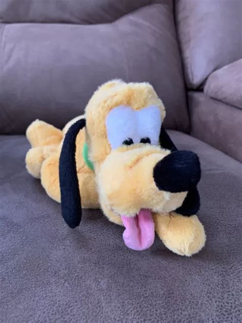 Disney Parks Pluto Plush Stuffed Animal Laying Down With Green Collar £