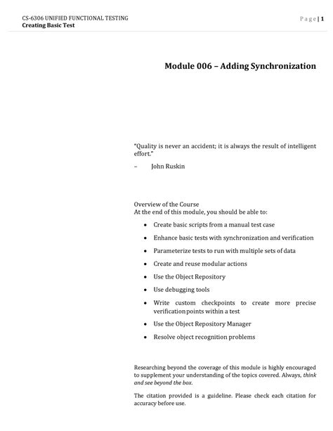 Module 6 Adding Sychronization Creating Basic Test P A G E 1 Module