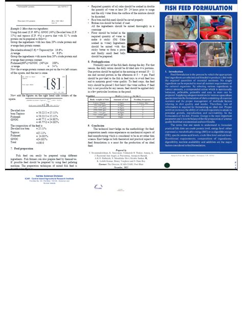 Fish Feed Formulation By Csir Pdf Flour Foods