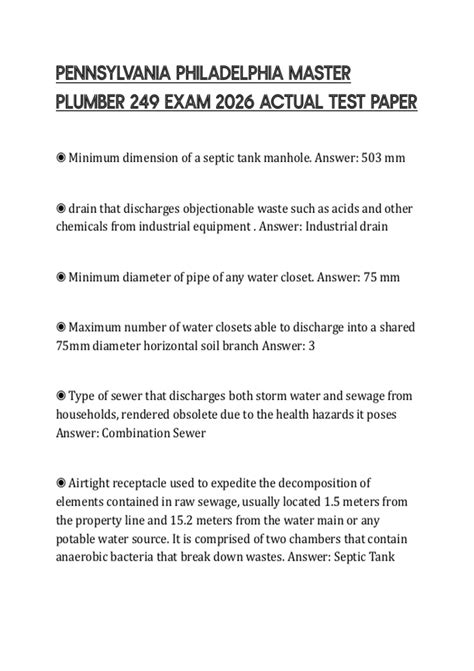 Pennsylvania Philadelphia Master Plumber 249 Exam 2026 Actual Test