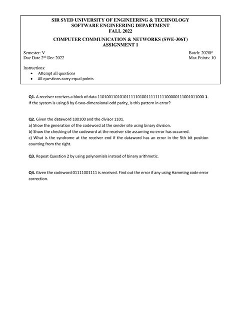 Assignment 1 Sir Syed University Of Engineering And Technology