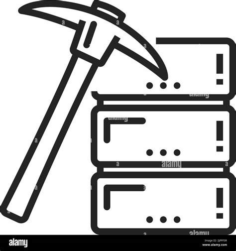 Pickaxe To Mine Bitcoin And Datacenter Storage Folders Isolated Outline Icons Vector Ax Mining
