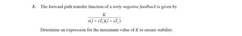 solved 3 the forward path transfer function of a unity