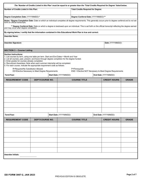 Dd Form 3067 2 Smart Scholarship Educational Work Plan Free Online Forms