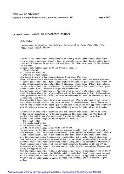 Pdf Orientational Order In Disordered Systems
