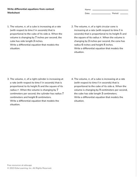 Modeling Situations With Differential Equations Worksheet