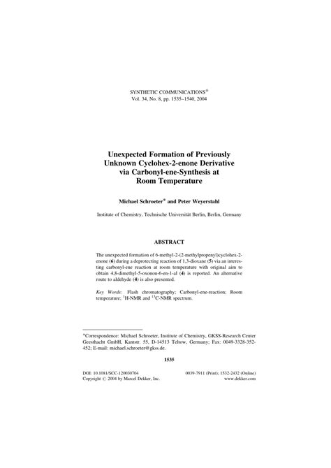 Pdf Unexpected Formation Of Previously Unknown Cyclohex‐2‐enone