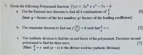 Solved Given The Following Polynomial Function