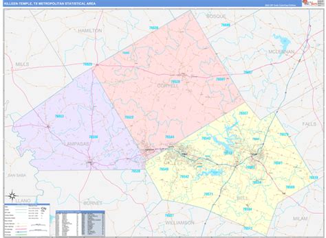 Killeen Temple Tx Metro Area Wall Map Color Cast Style By Marketmaps
