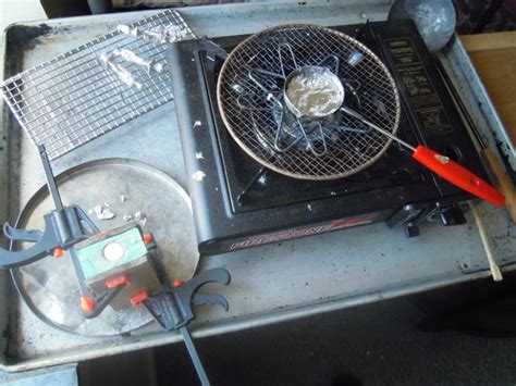 Pewter Casting Set Up With Filled Mould